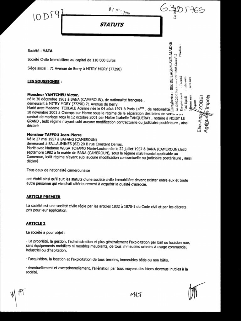 YATA - Statuts Constitutifs | PDF