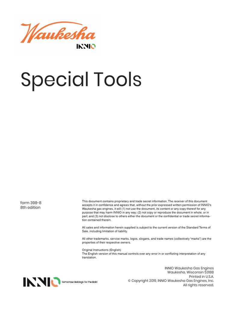 Special Tools: Form 398-8 8th Edition | PDF | Piston | Mechanical Engineering