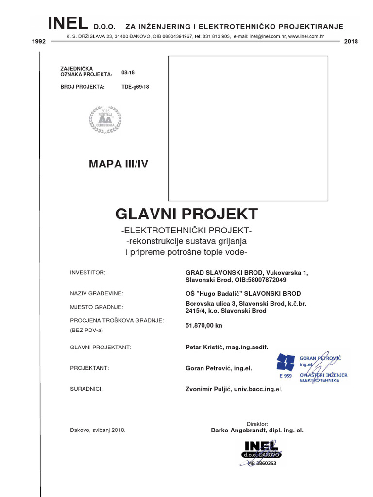 Glavni Projekt Elektro | PDF