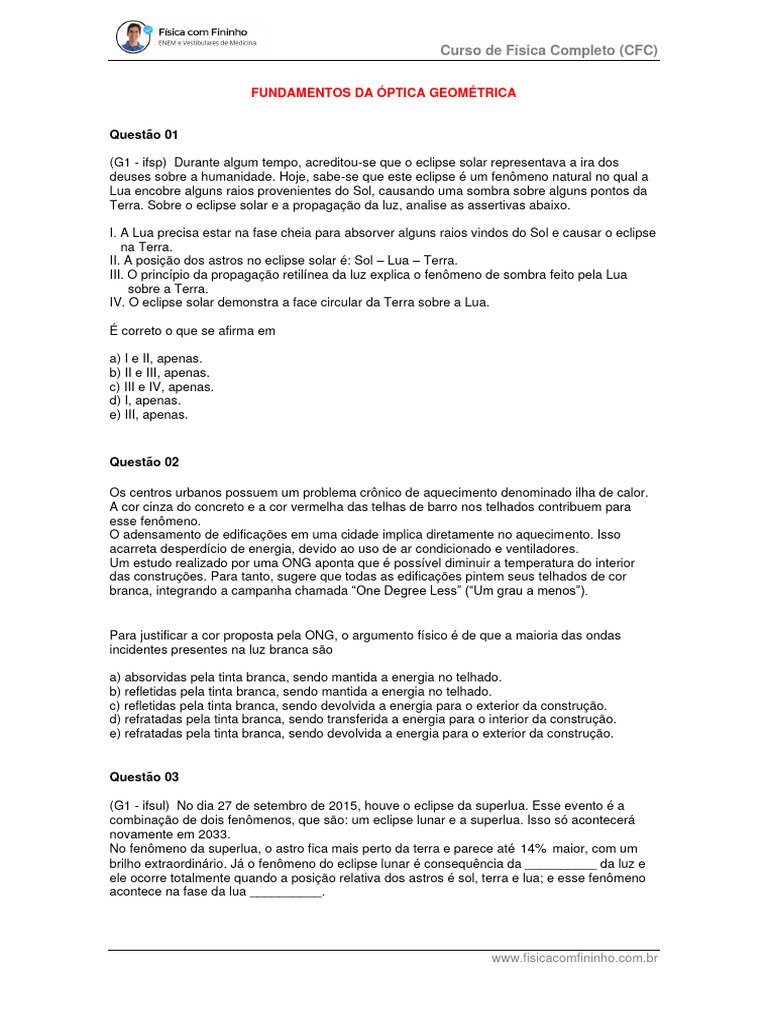 Fundamentos da Óptica Geométrica | PDF | Cor | Lua