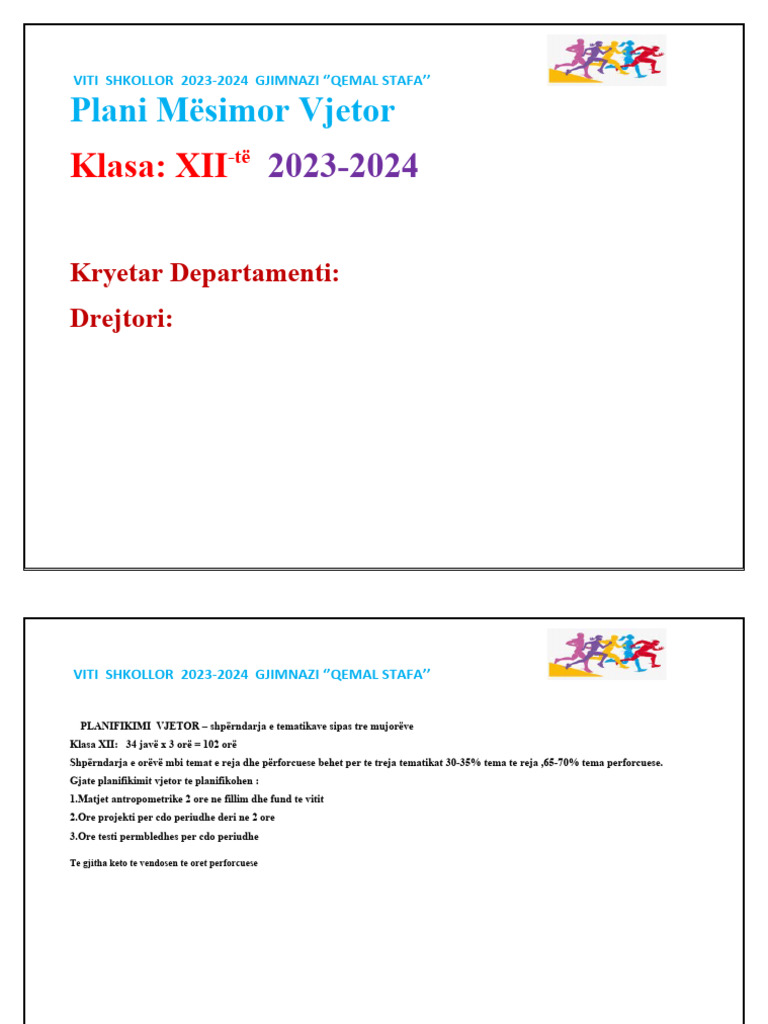 KLASA XII-2023-2024 Plani Mesimore Rozeta | PDF