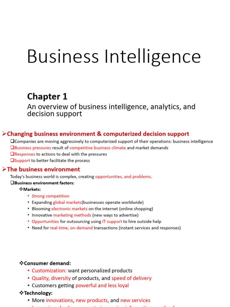 Business Intelligence: An Overview of Business Intelligence, Analytics, and Decision Support ...