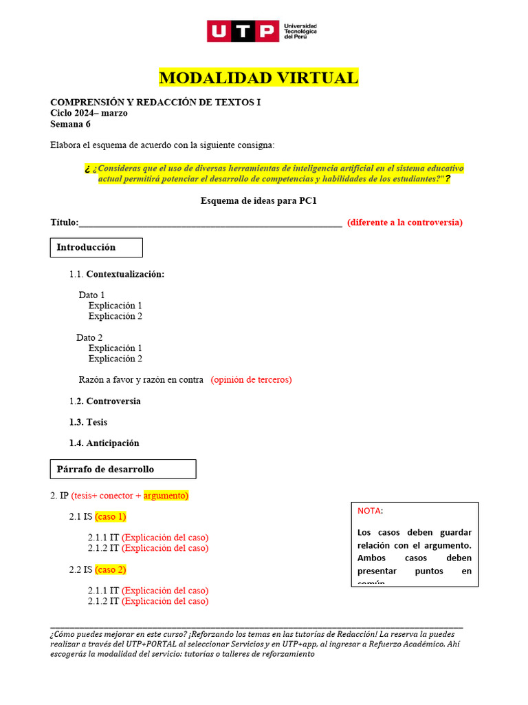 Formato Esquema PC1 - Modalidad Virtual - Emprsa | PDF | Aprendizaje ...