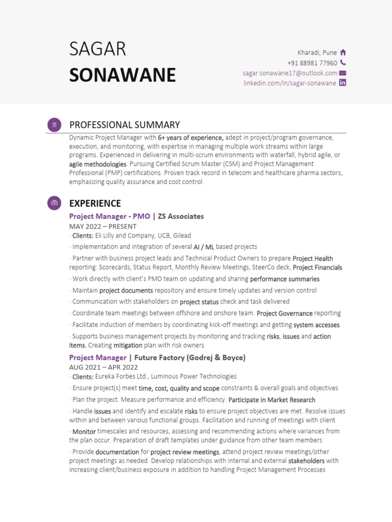 Sagar Sonawane - Resume | PDF | Agile Software Development | Scrum (Software Development)