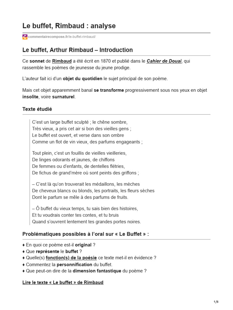 Le Buffet Rimbaud Analyse | PDF