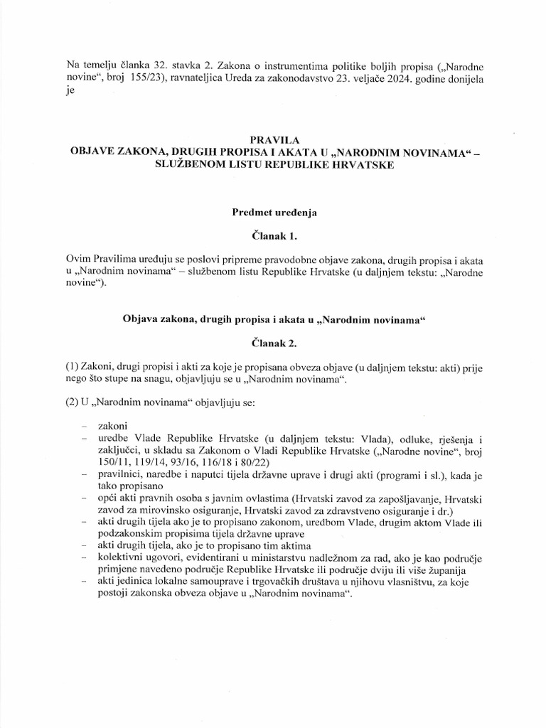 Pravila Objave Zakona, Drugih Propisa I Akata U Narodnim Novinama - Sluzbenom Listu Republike ...