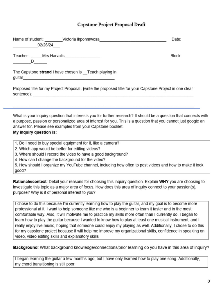 Edited - Capstone Project Proposal Draft Stud | PDF | Mentorship | Guitars