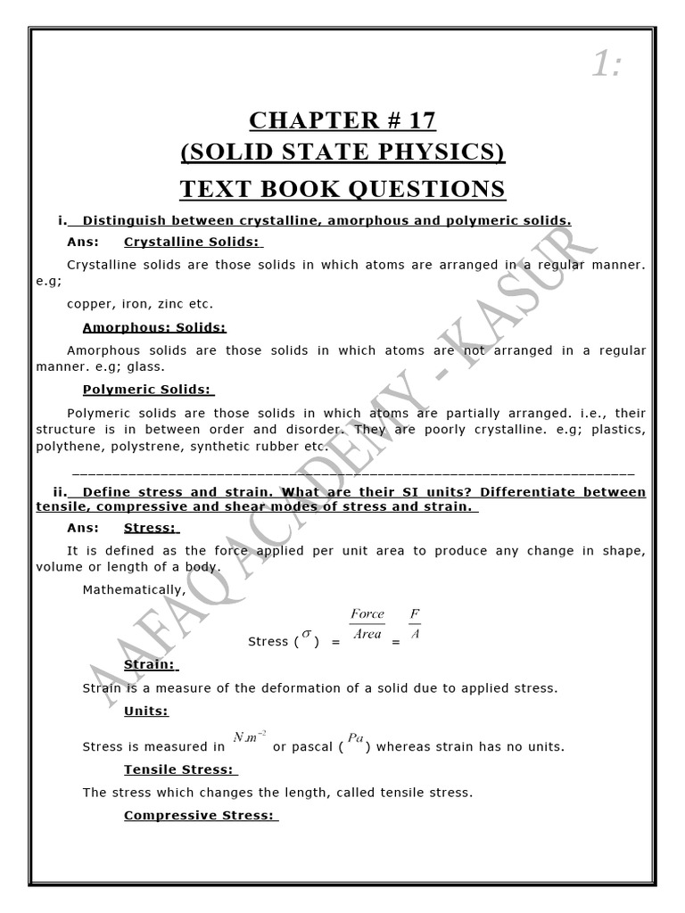 Solid State Physics: Key Concepts Explained | PDF | Deformation ...