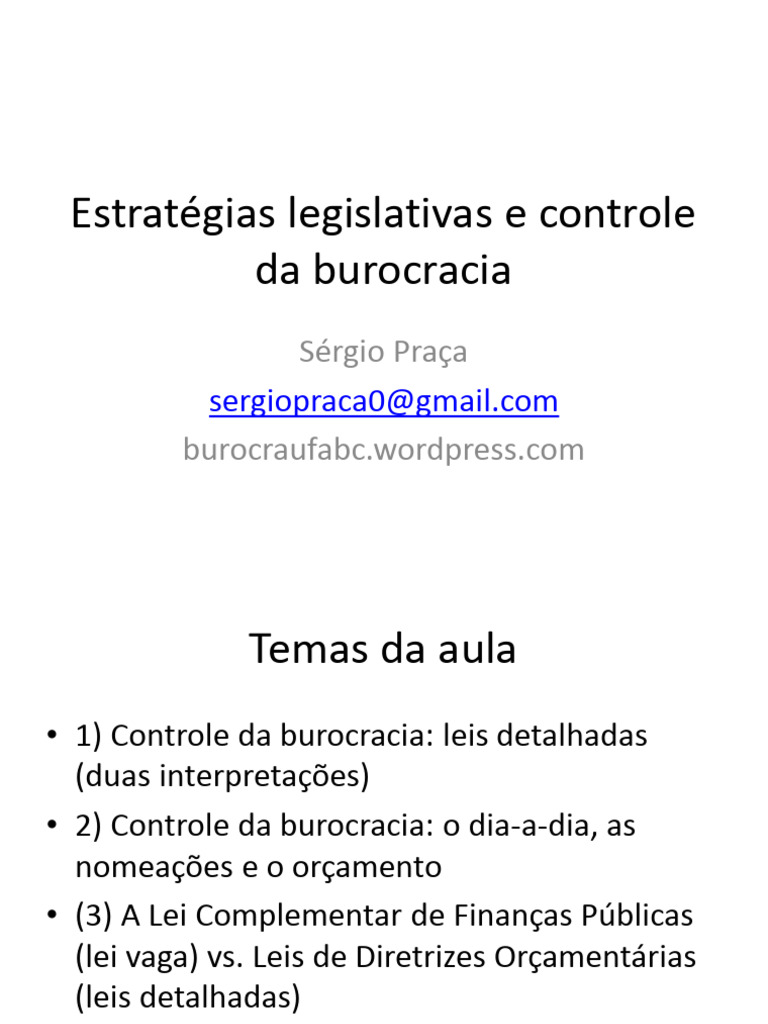 Buroc Aula 5 - Estratégias Legislativas e Controle Da Burocracia ...