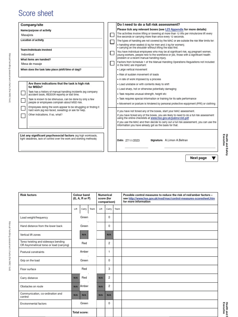 Evaluacion Mac | PDF | Workplace | Occupational Safety And Health