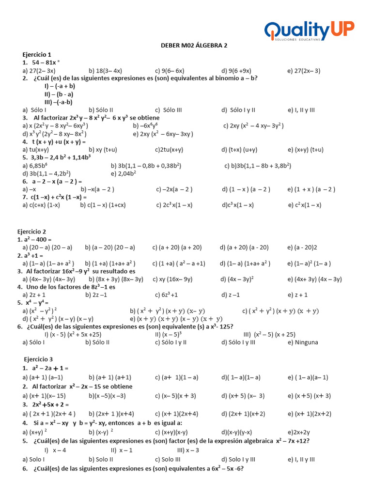 M02 Deber SR Álgebra Ii | PDF