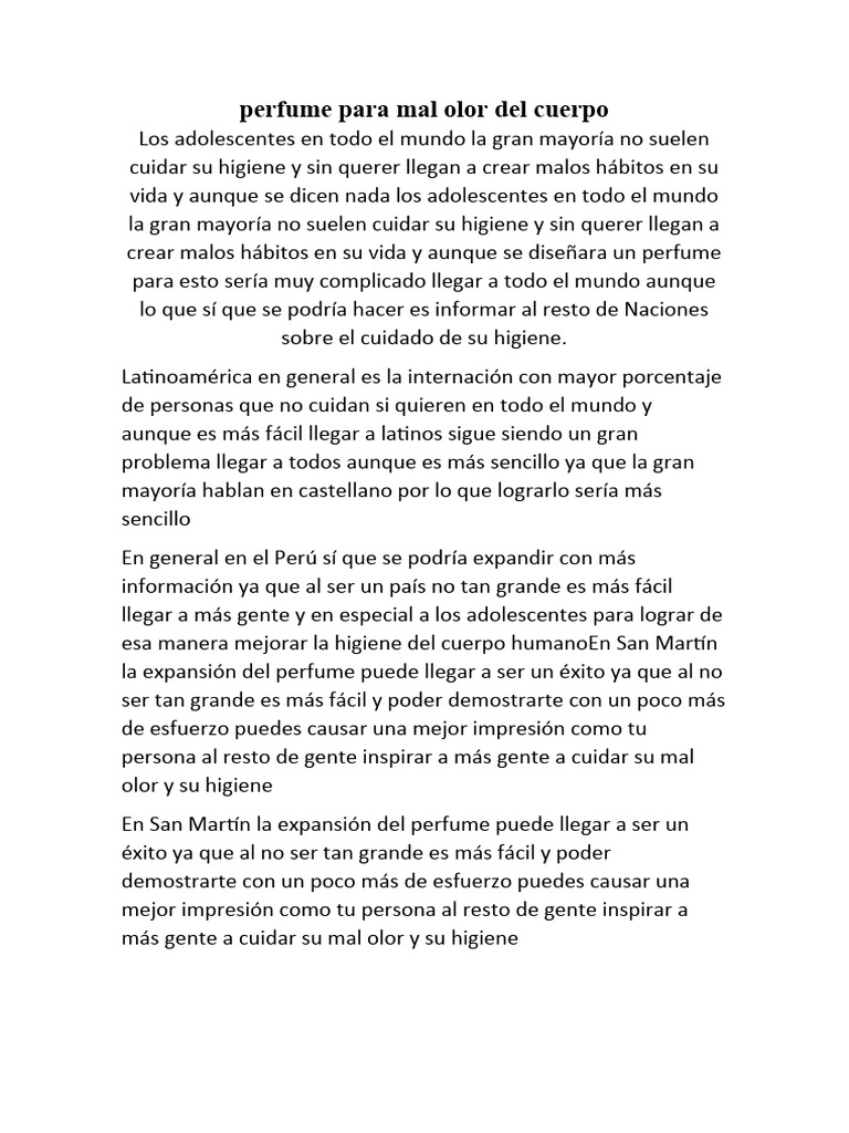 Perfume Sobre El Mal Olor Del Cuerpo | PDF | Perfume | Depresión ...