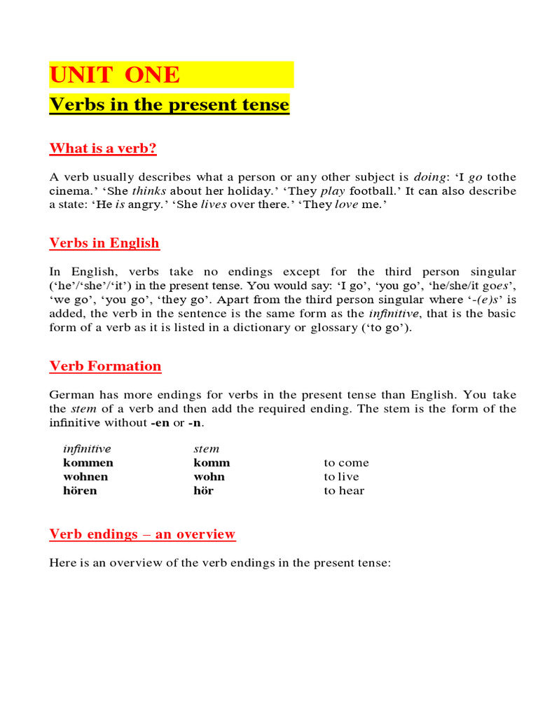 German Present Tense Verbs Explained | PDF | Language Families ...