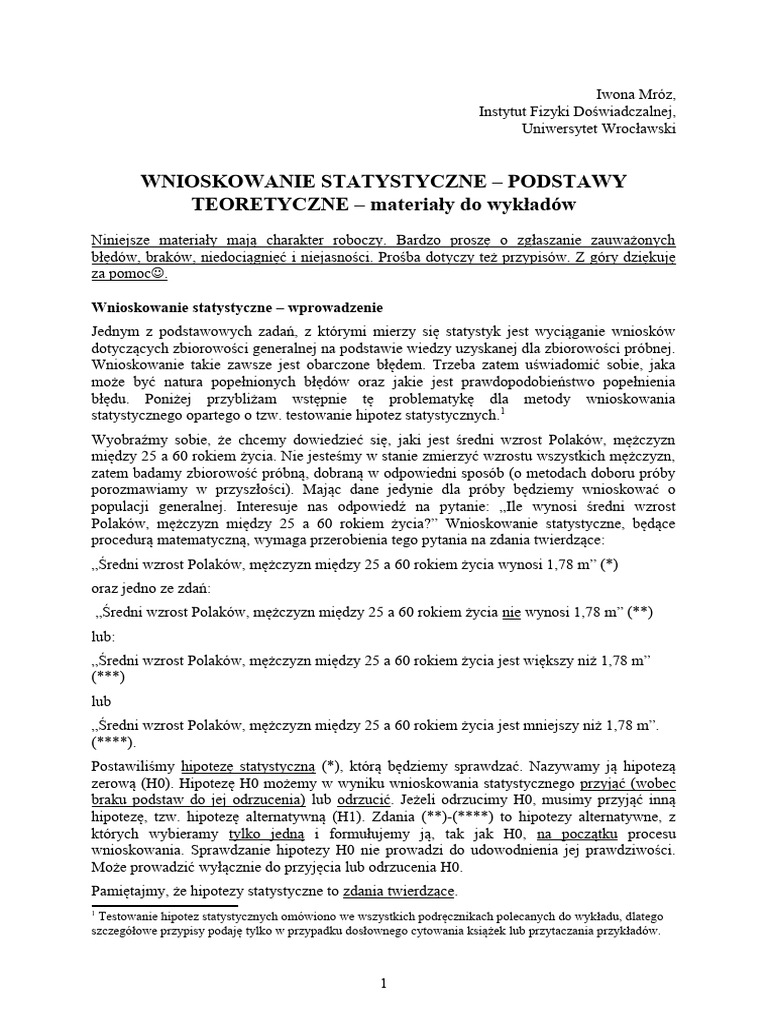 Wnioskowanie Statystyczne Podstawy Teoretyczne | PDF Wnioskowanie Statystyczne Podstawy Teoretyczne | PDF