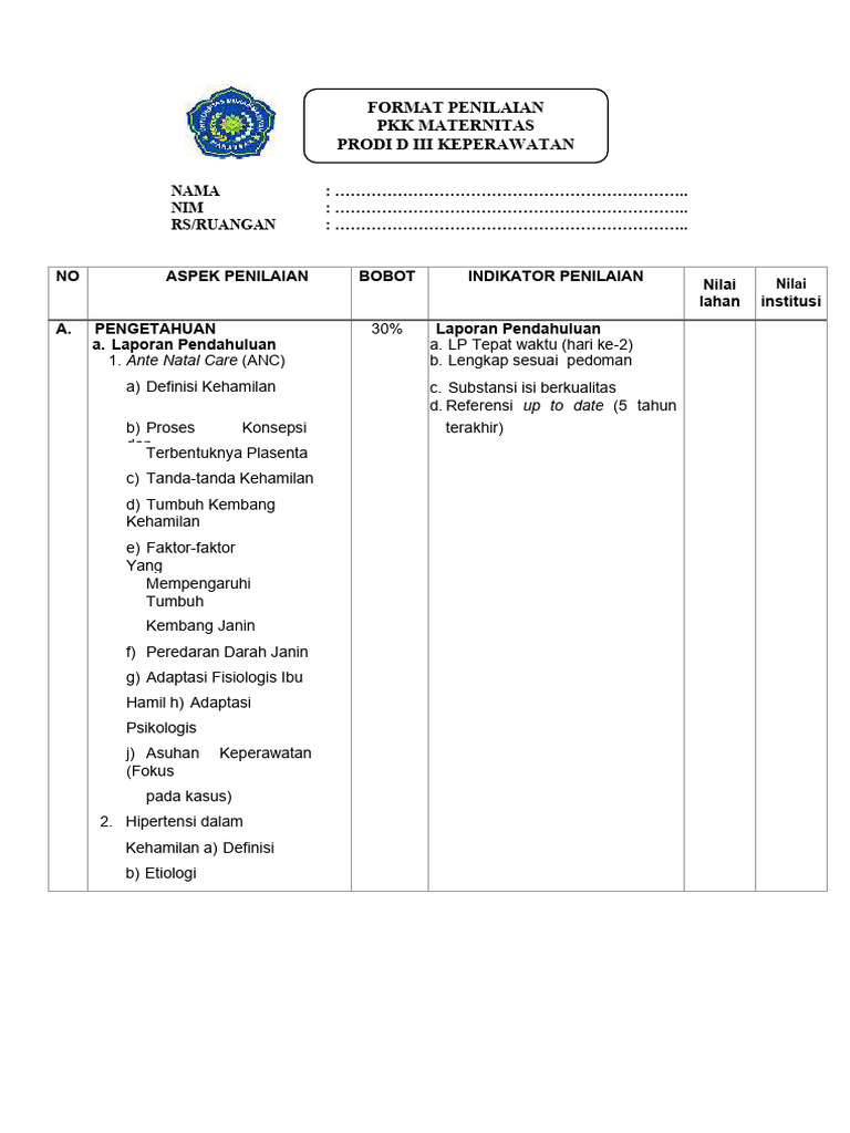 Kontrak PKK, Format Nilai Dan Target Kompetensi | PDF | Sains & Matematika