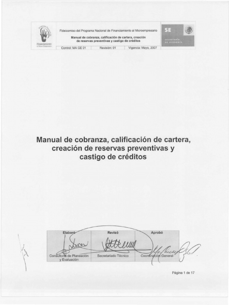 Manual de Cobranza y Calificacion de Cartera | PDF