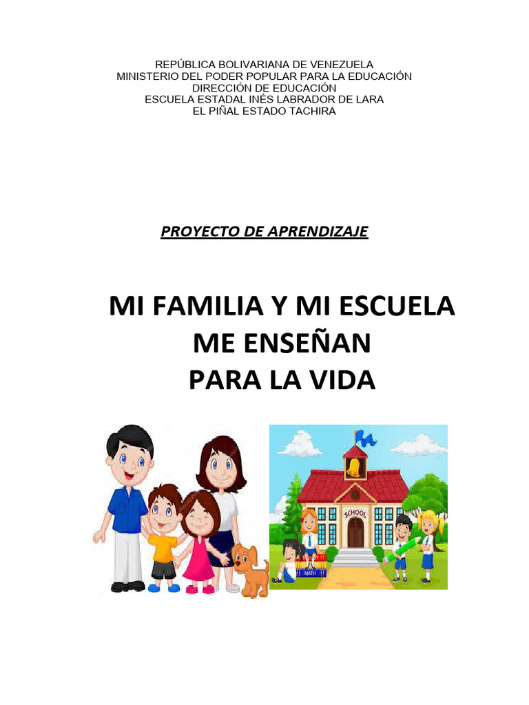 proyecto MI FAMILIA Y MI ESCUELA ME ENSEÑAN PARA LA VIDA | PDF ...