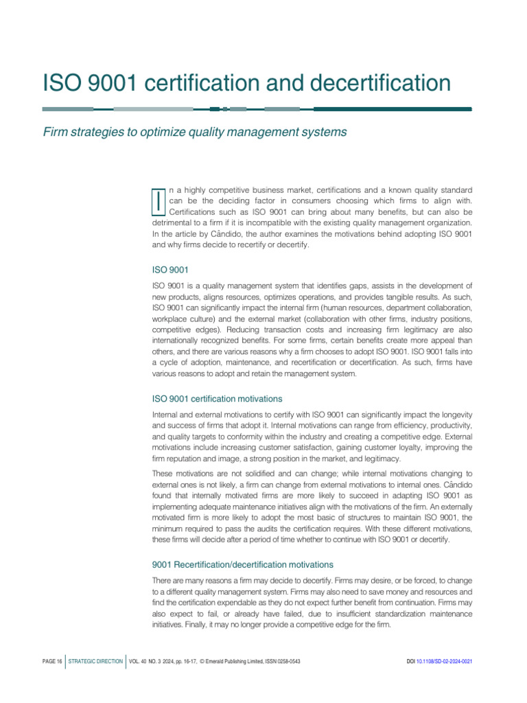 ISO 9001 Certification and Decertification | PDF | Iso 9000 | Quality Management