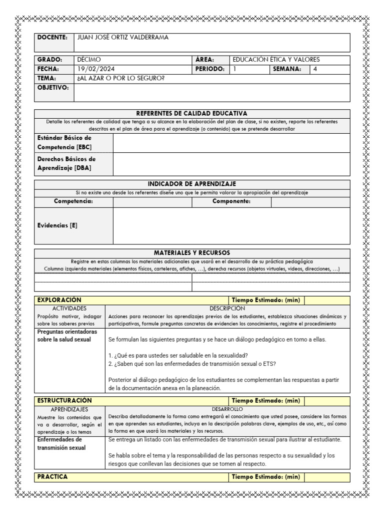 PLAN DE CLASE 2 | PDF | Aprendizaje | Enseñando