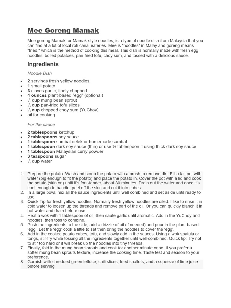 Mee Goreng Mamak | PDF | Tofu | Sauce