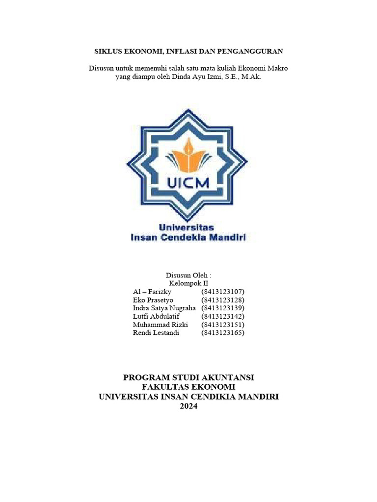 Makalah Siklus Ekonomi Inflasi Dan Pengangguran KLMPK 2 | PDF