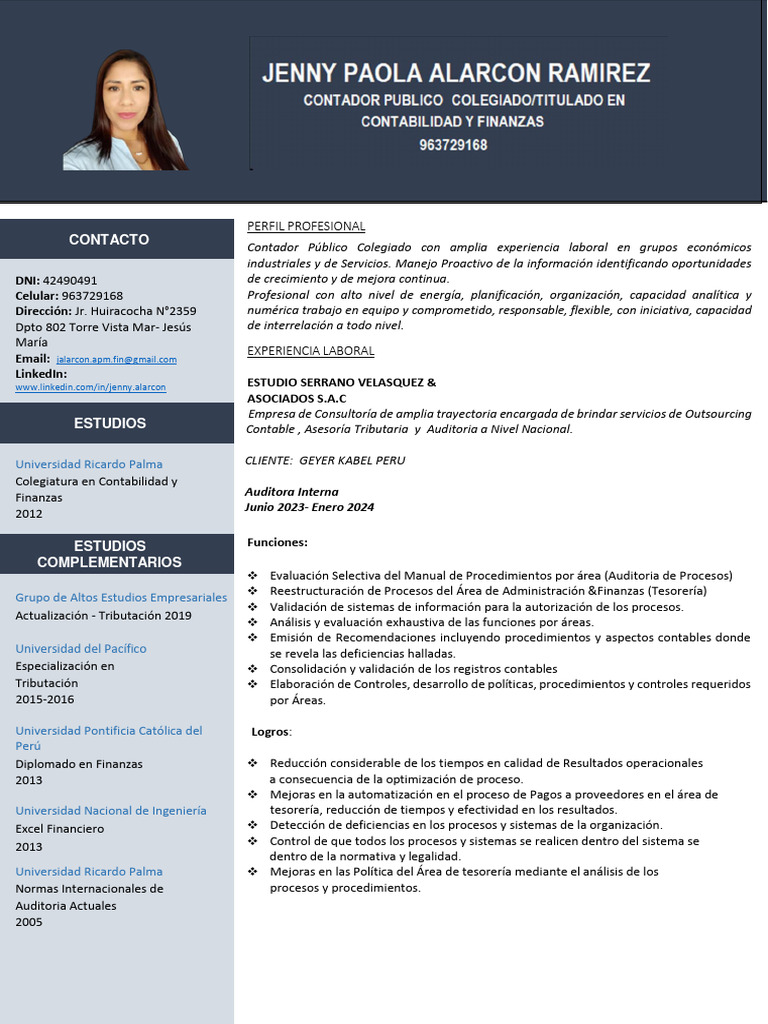 CV Jenny Paola Alarcon Ramirez - 2024 | PDF | Auditoría | Contabilidad