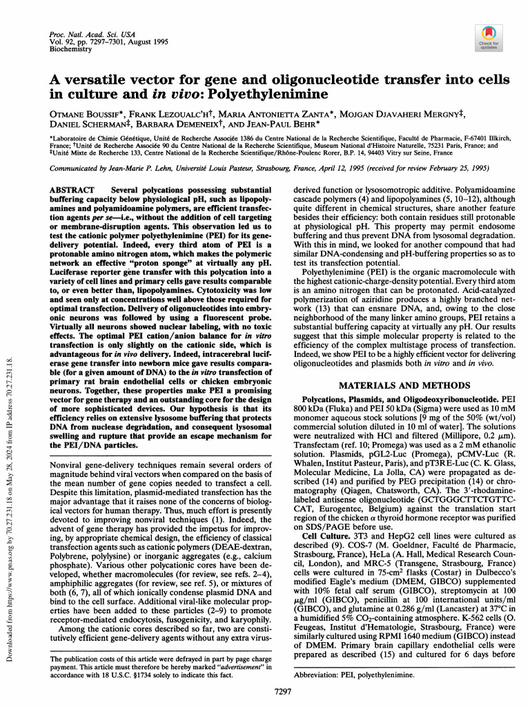Boussif Et Al 1995 A Versatile Vector For Gene and Oligonucleotide ...