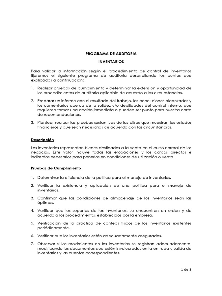 Programa de Auditoria Inventar | PDF