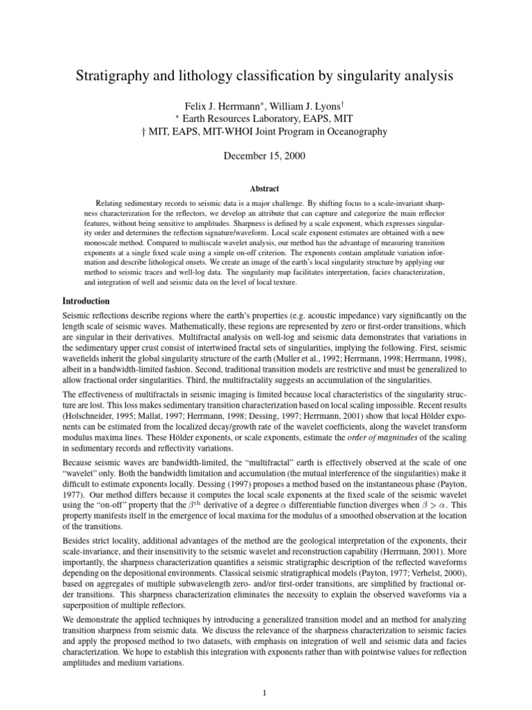 Stratigraphy and Lithology Classification by Singularity | PDF | Wavelet | Reflection Seismology