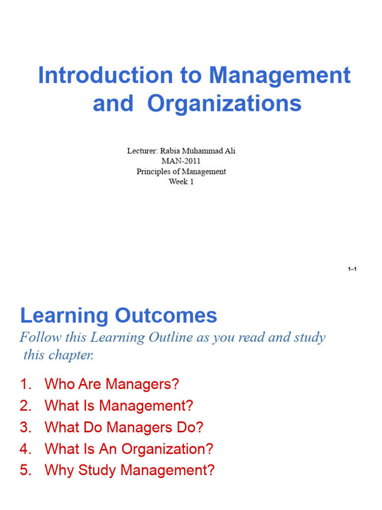 Week 1 Introduction To Management | PDF | Leadership | Social Psychology