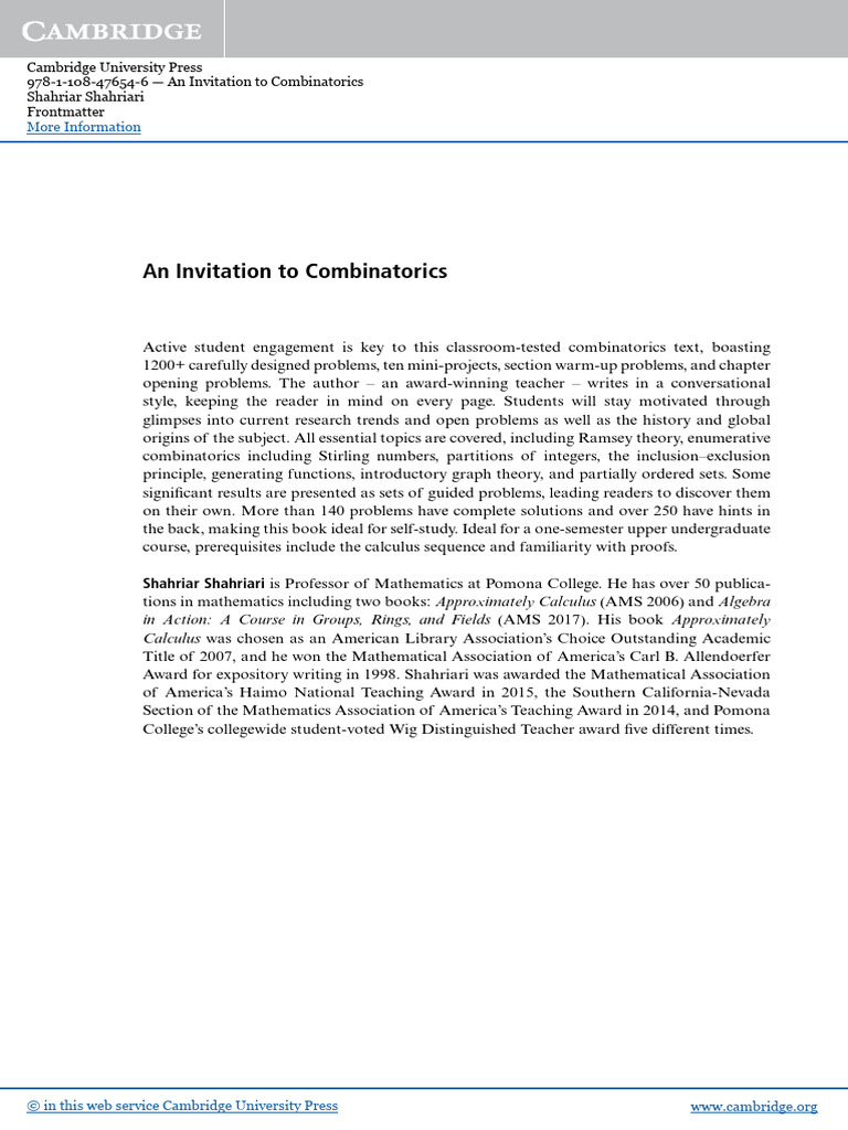 Shahriari 2022 Frontmatter | Download Free PDF | Combinatorics | Mathematics