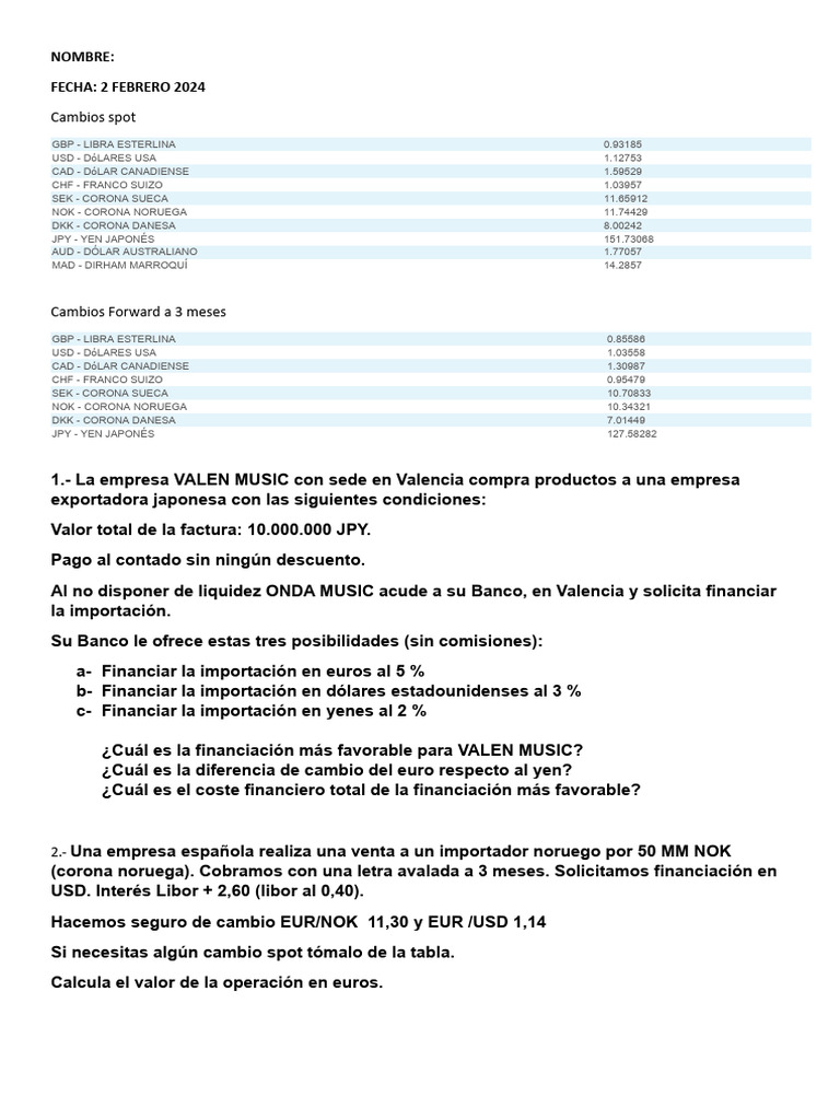 Examen Práctico Import Export Solucionado | PDF | Yen japonés | Corona ...