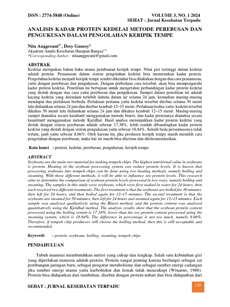 Jurnal Analisis Protein Kedelai Metode Pengukusan Dan Perebusan | PDF
