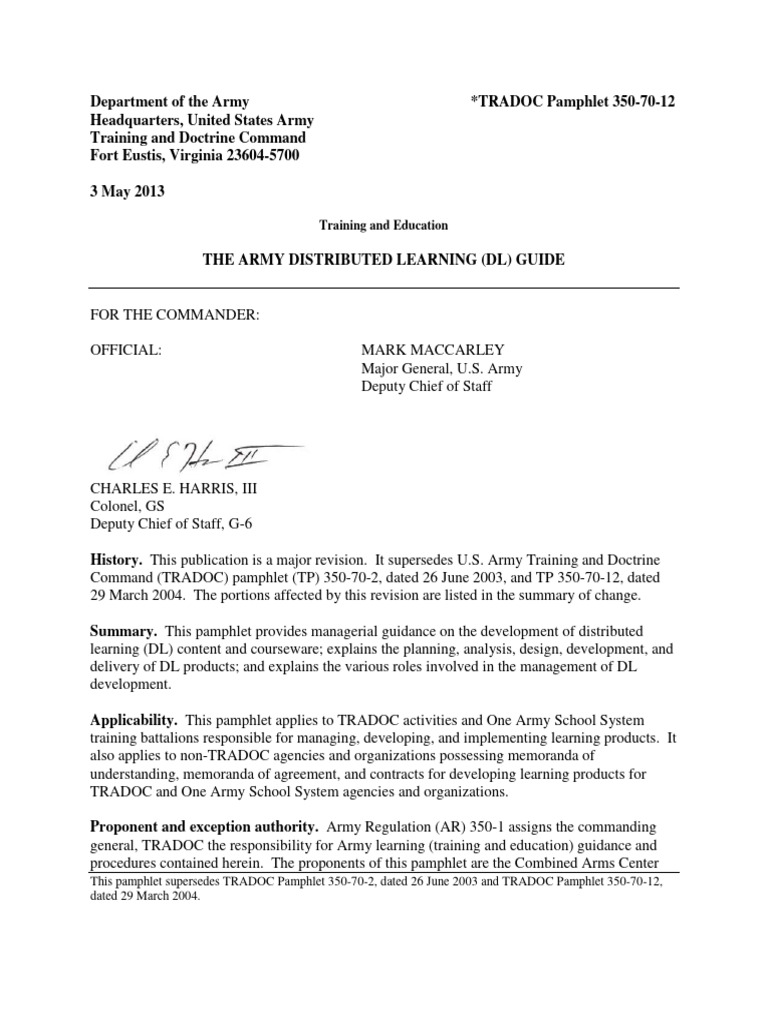 Army Distributed Learning Guide | PDF | Educational Technology | World ...