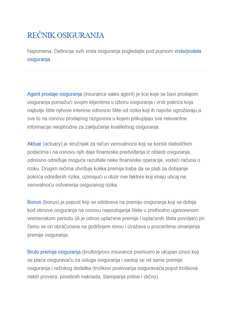 Rečnik Osiguranja | PDF