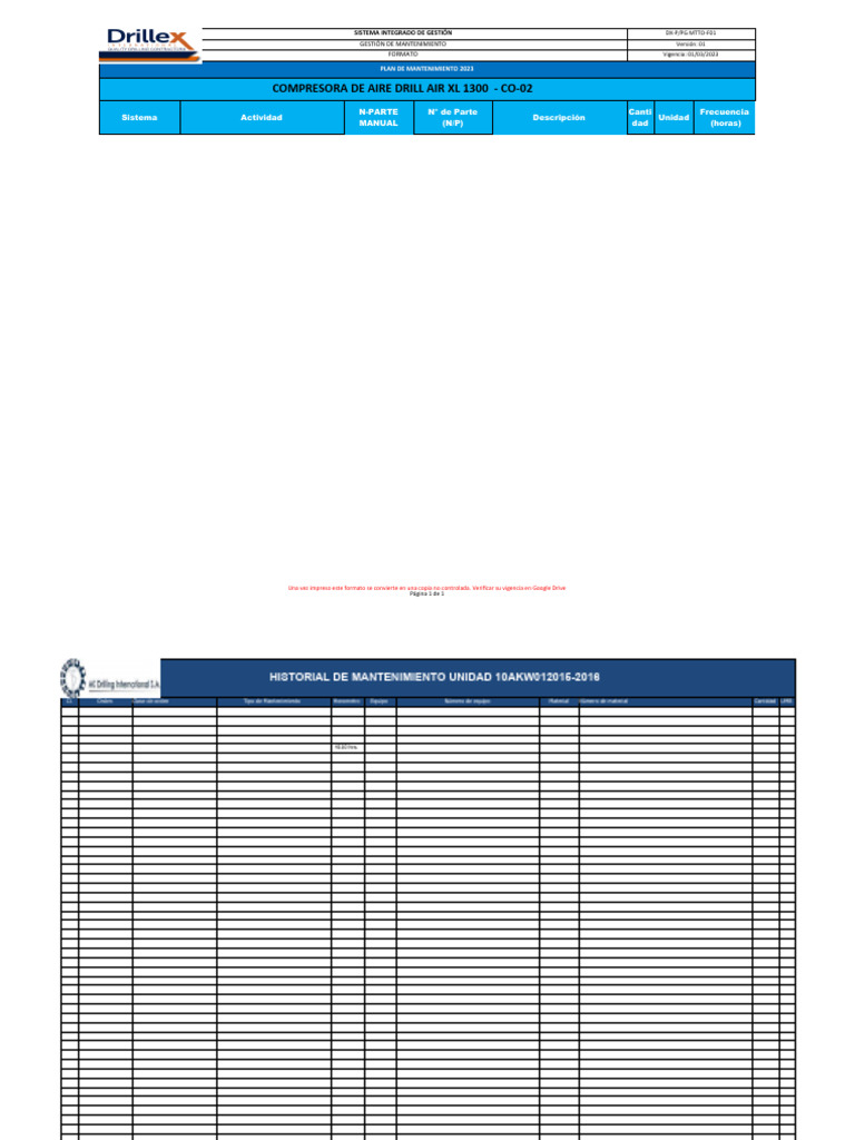 DX-PL-CO-02-MTTO-F01 Plan de Mantenimiento - 2023 | PDF | Refrigerante | Transferencia de calor