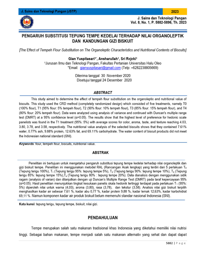 Jurnal Pengaruh Subtitusi Tepung Tempe Terhadap Orlep Dan Kandungan Gizi | PDF