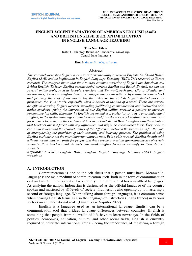 English Accent Variationsof American English Ameand British English BR EAn Implicationin English ...