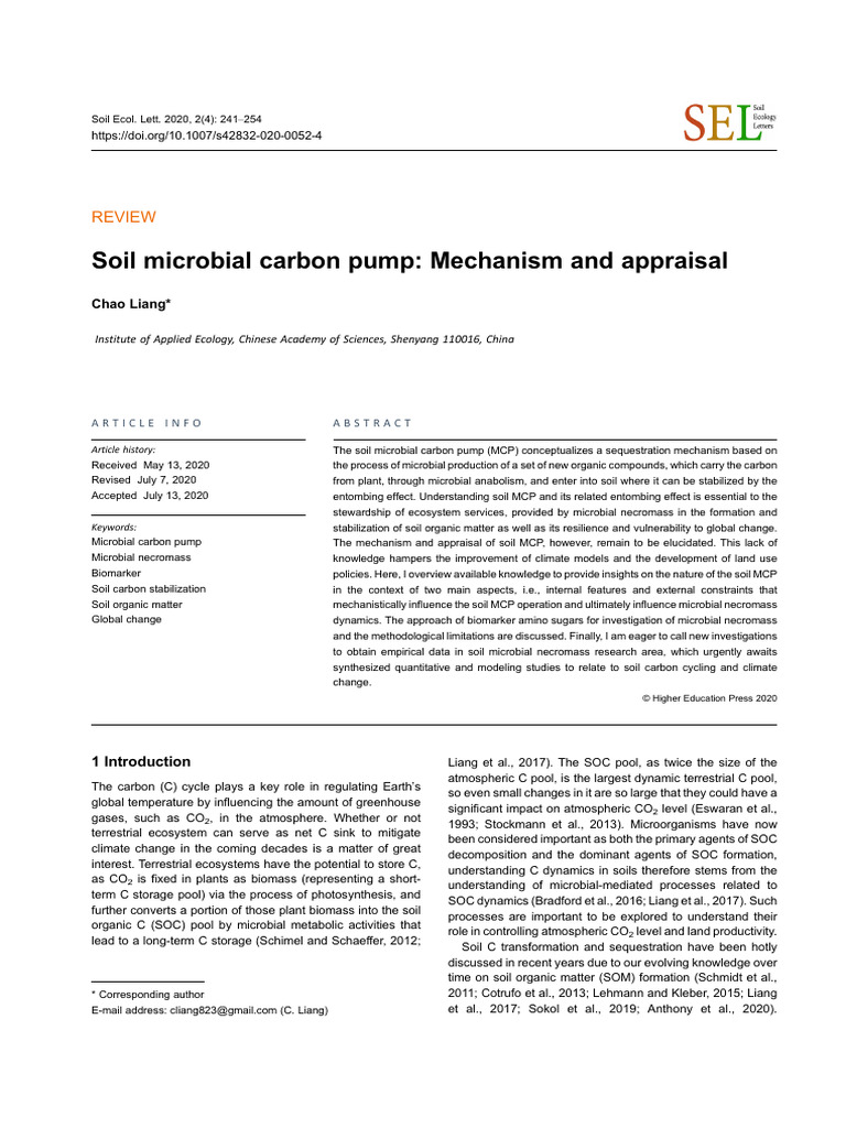 Carbon Sequestration - Soil Microbial Carbon Pump - Mechanism and Appraisal | PDF | Soil | Ecosystem