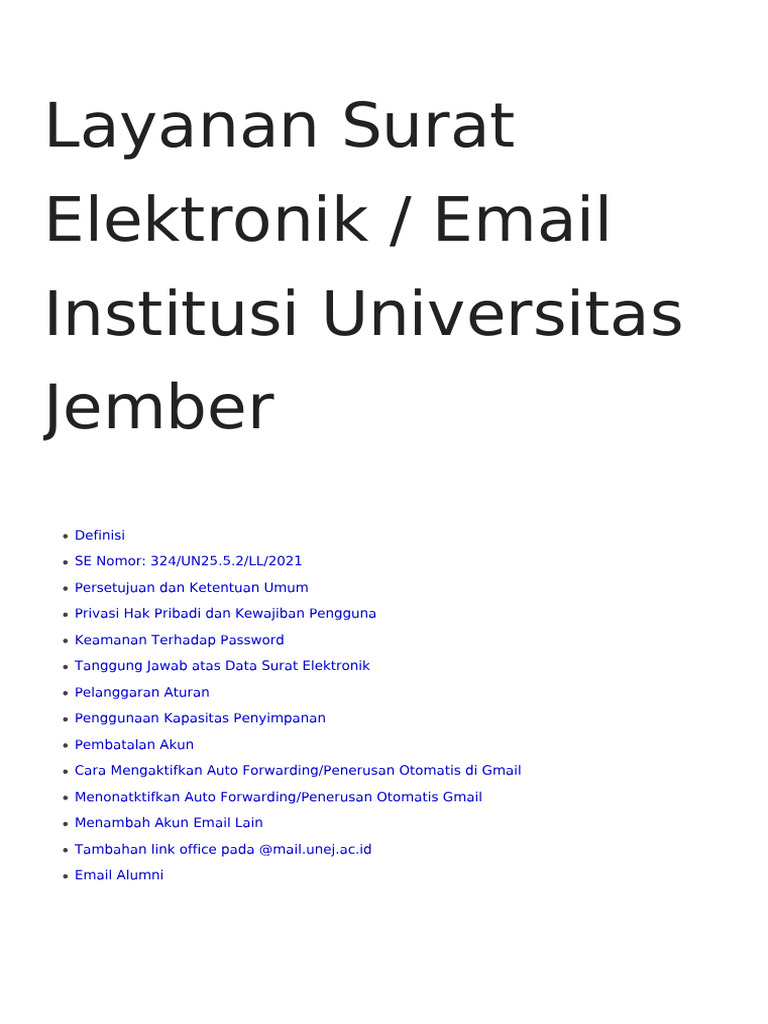 Layanan Surat Elektronik Email Institusi Universitas Jember | PDF ...
