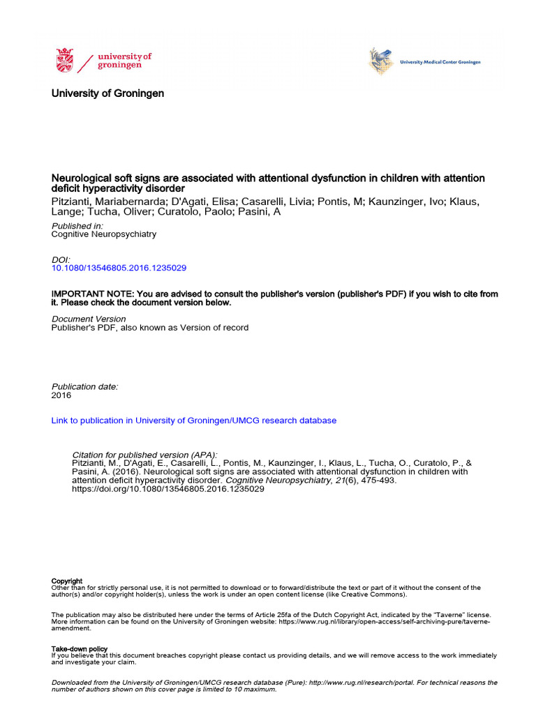 Neurological Soft Signs Are Associated w | PDF | Attention Deficit ...