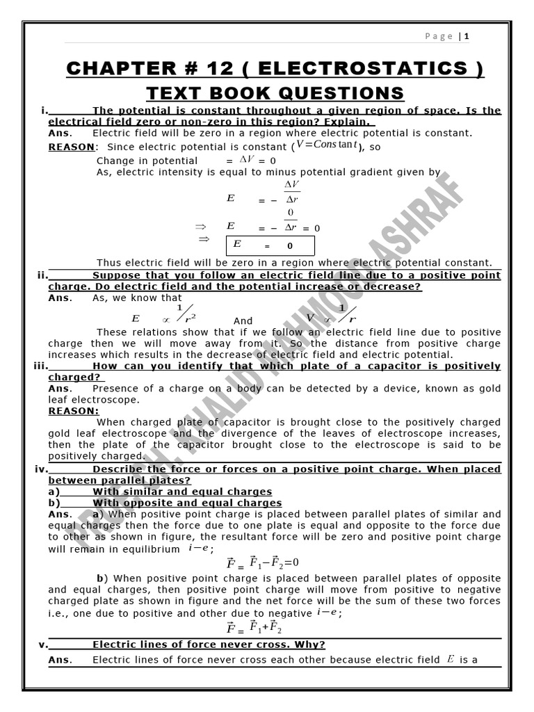 Chapter - 12 | PDF | Capacitor | Electric Field