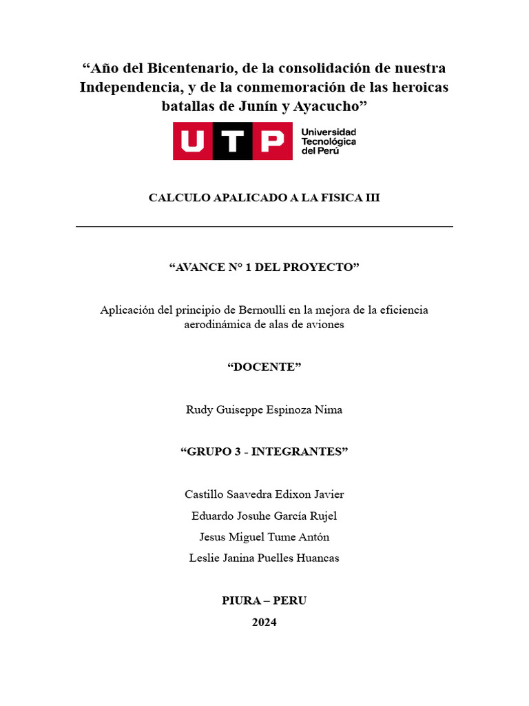 Avance Del Proyecto Caf 3 | PDF | Arrastrar (Física) | Avión