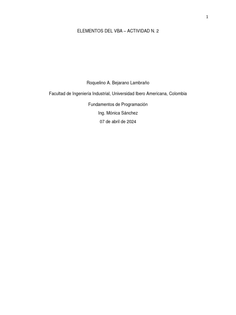 Actividad N.2 Entregable - Elementos Del Vba | PDF | Objeto (informática) | Programación de ...