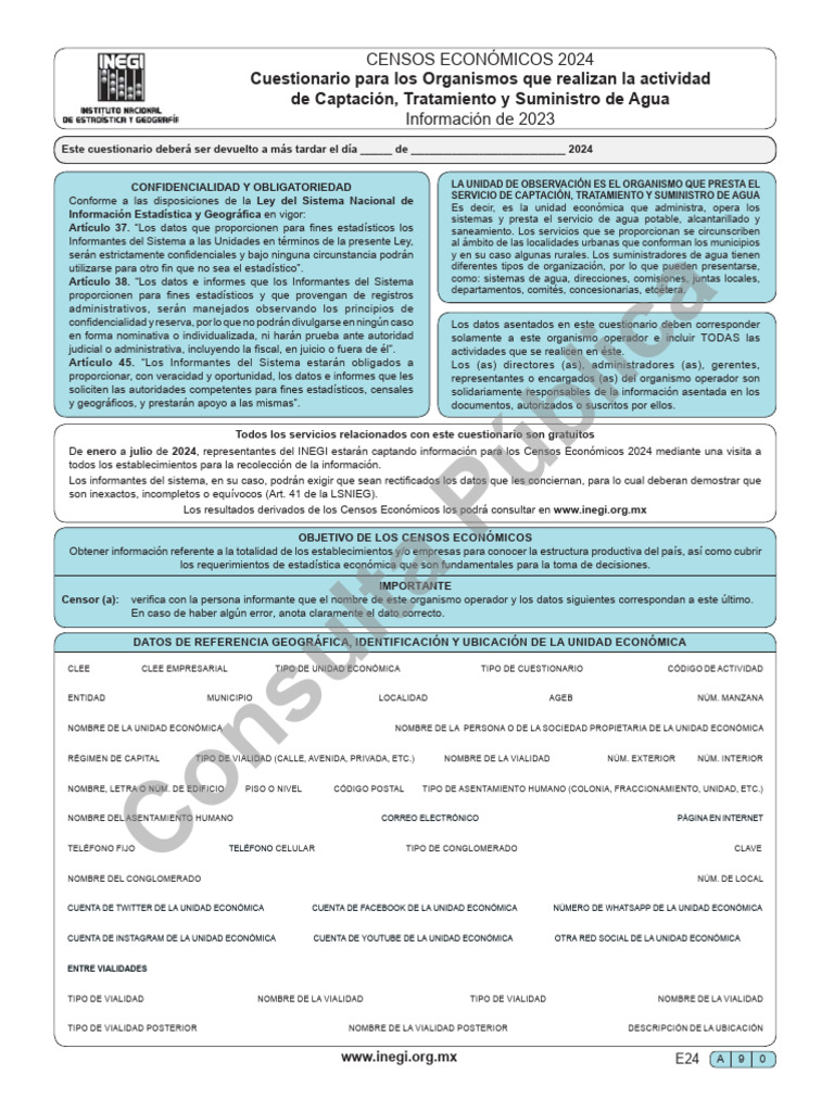 2024 CUESTIONARIO ORGANISMOS CAPTACIÓN, TRATAMIENTO Y SUMINISTRO DE AGUA (DATOS 2023 ...