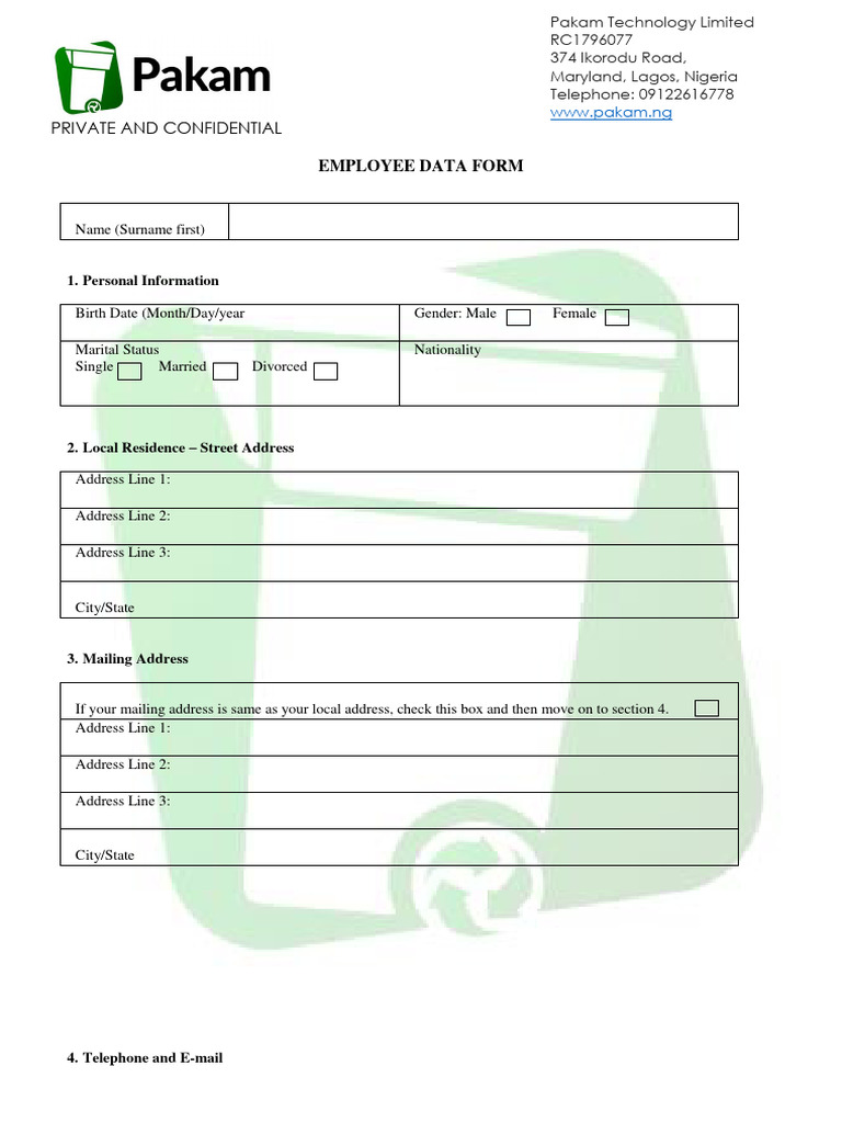 Employee Data Form | PDF | Telephone | Mobile Phones