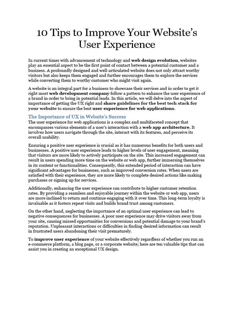 10 Tips To Improve Your Website | PDF | Websites | User Experience 10 Tips To Improve Your Website | PDF | Websites | User Experience