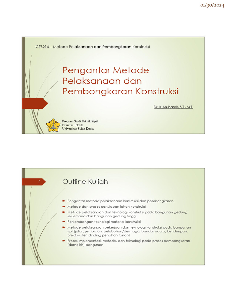 1 - Pengantar Metode Pelaksanaan Konstruksi Dan Pembongkaran | PDF