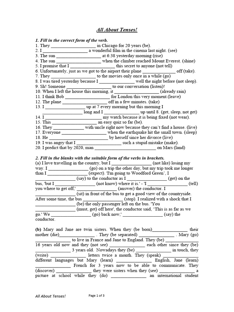 ENGL100 Tenses Worksheet - 147156 | PDF | Conductor (Rail)