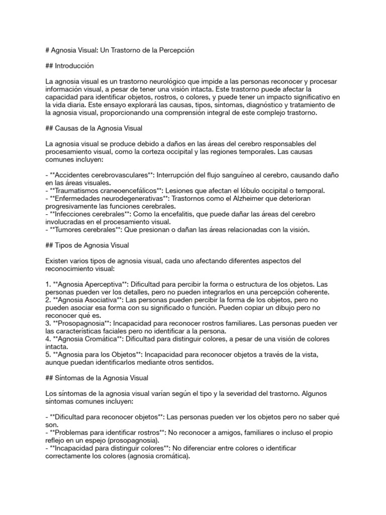 Agnosia Visual | PDF | Percepción visual | Cerebro